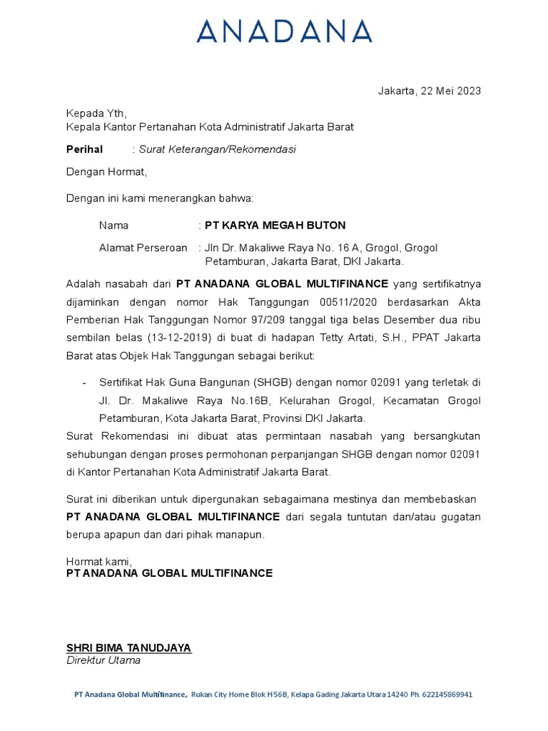 Rekomendasi Perpanjangan SHGB PT KMB | PDF