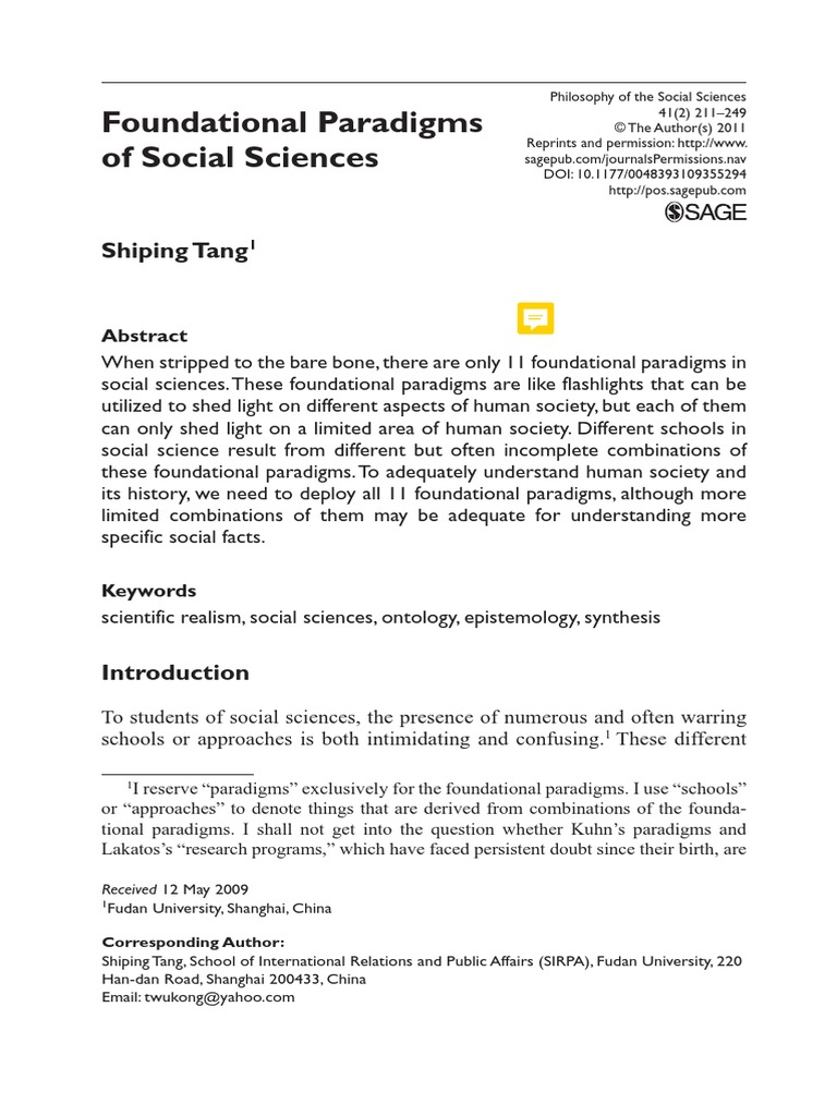 Tang - Foundational Paradigms of Social Sciences | PDF | Paradigm | Reality