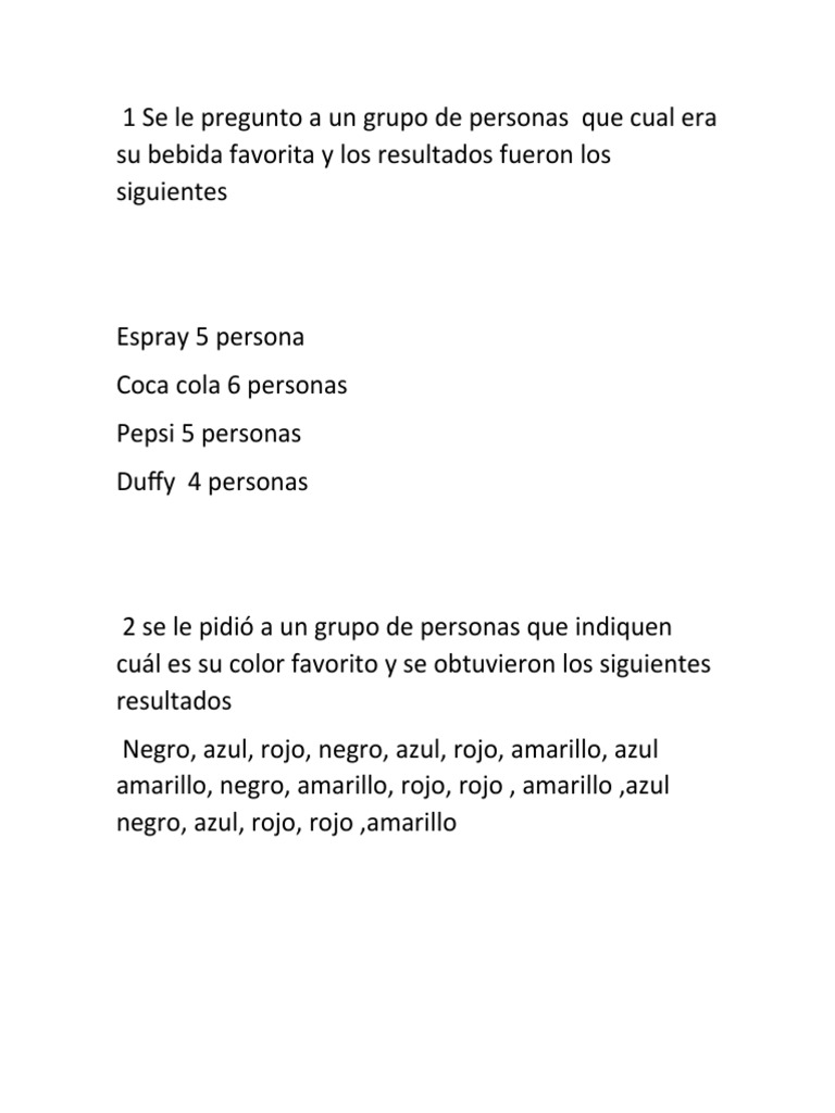 Bebidas favoritas en encuesta grupal | PDF | Refresco | Bebidas no ...
