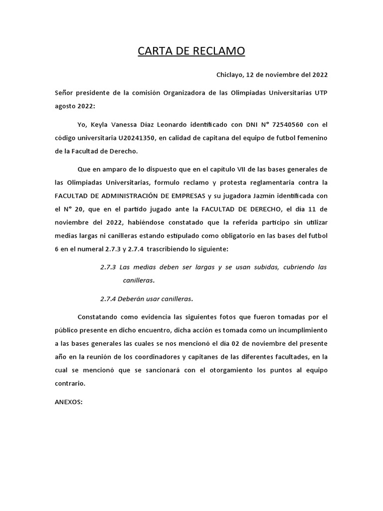 Carta de Reclamo | PDF