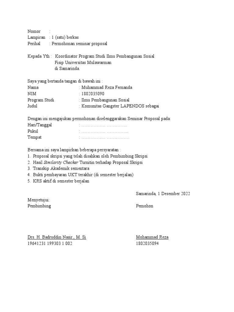 Surat Permohonan Sempro | PDF