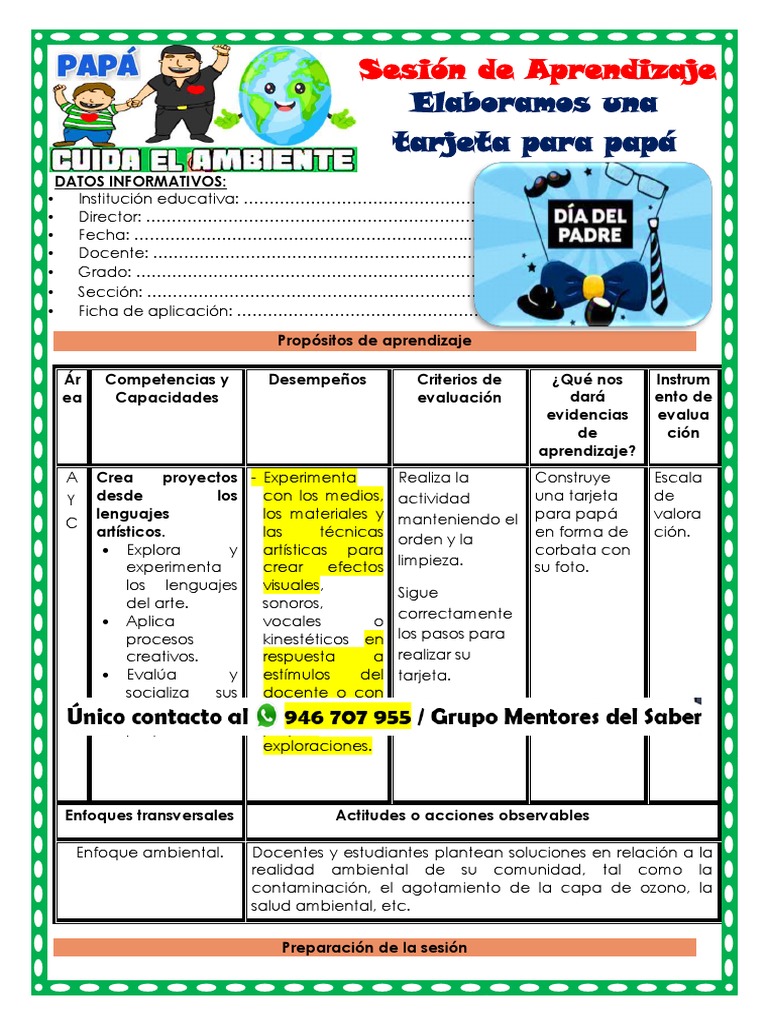 1° Sesión Art Elaboramos Una Tarjeta para Papá Unidad 4 Semana 3 | PDF ...