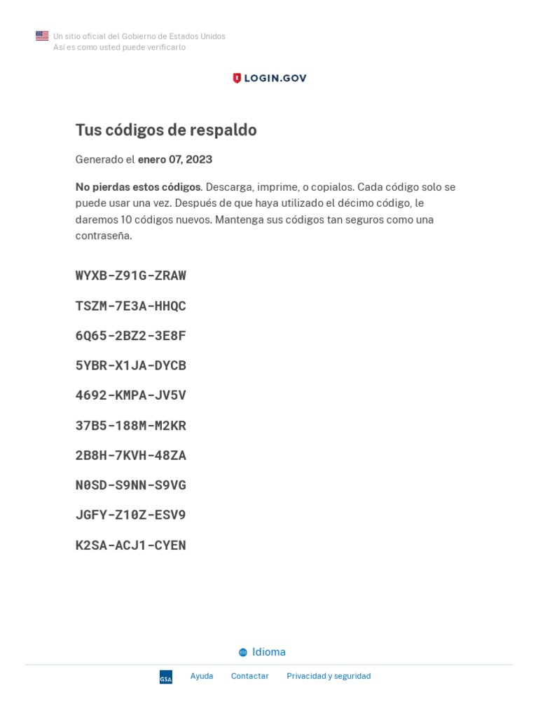 Códigos de Respaldo - Login - Gov | PDF Códigos de Respaldo - Login - Gov | PDF