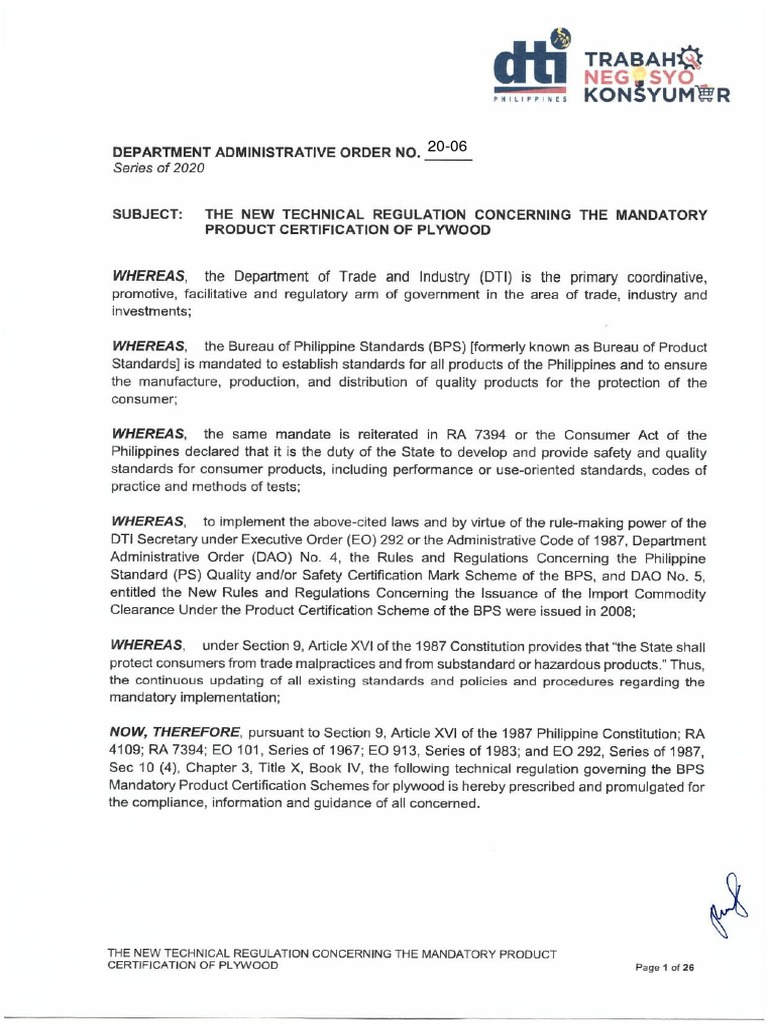 DTI BPS Philippine Standards for Mandatory Certification of Plywood | PDF