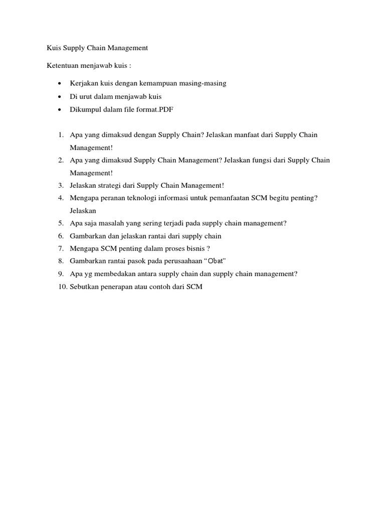 Kuis Supply Chain Management - 200030320 | PDF