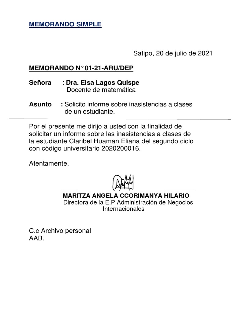 PRACTICA DEL MEMORANDO-INFORME | PDF | América del Sur