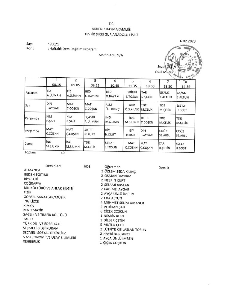 Sinif Ders Programi 06.02.2023 - Compressed 1 | PDF