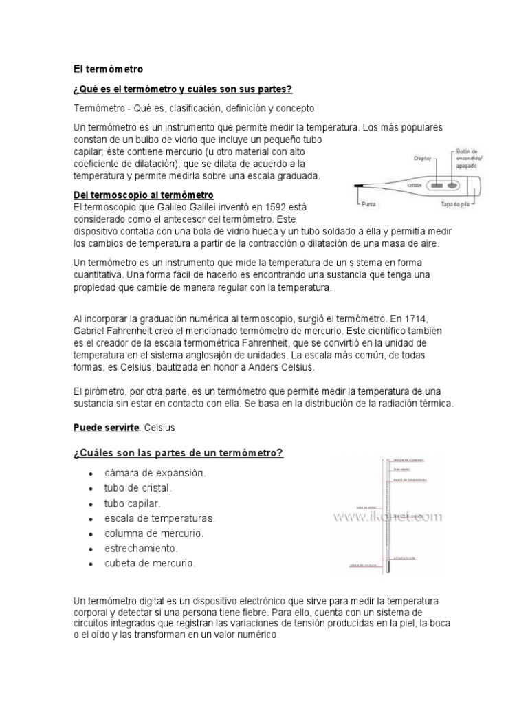 Partes y Evolución del Termómetro | PDF | Ciencia y matemáticas
