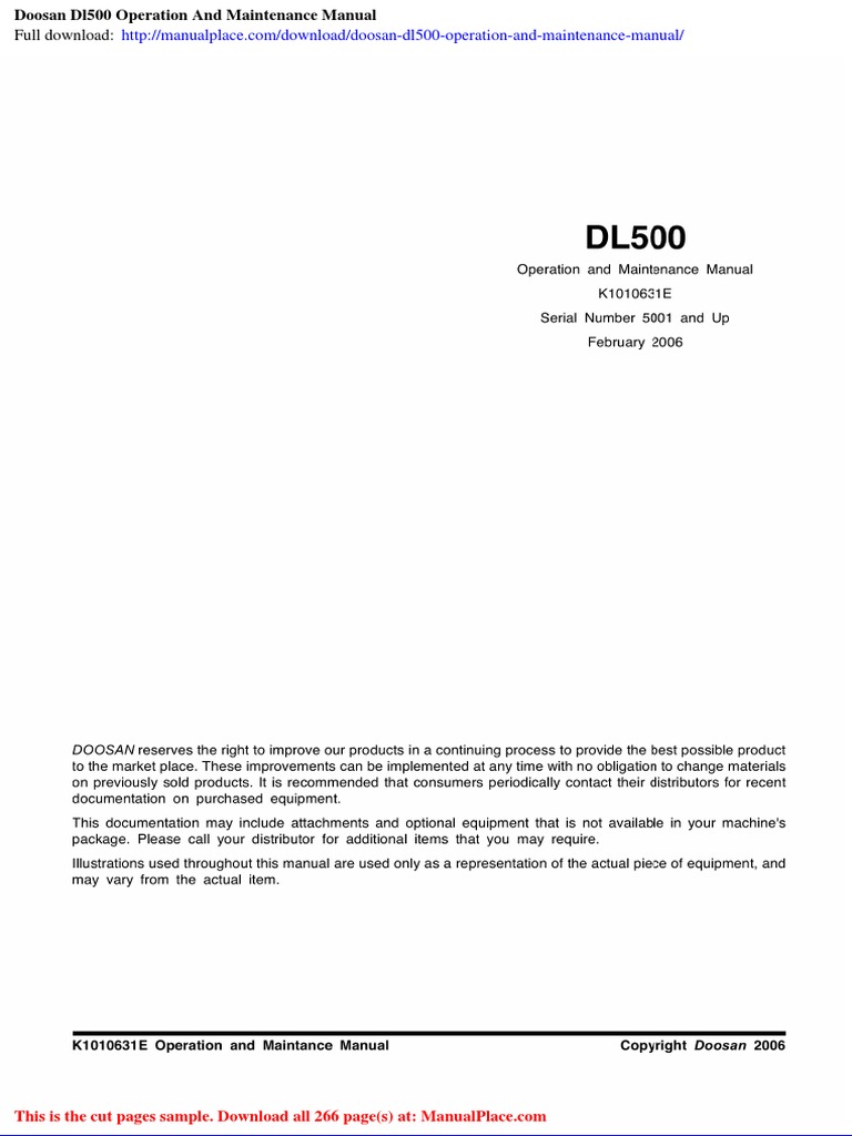 Doosan Dl500 Operation and Maintenance Manual | PDF