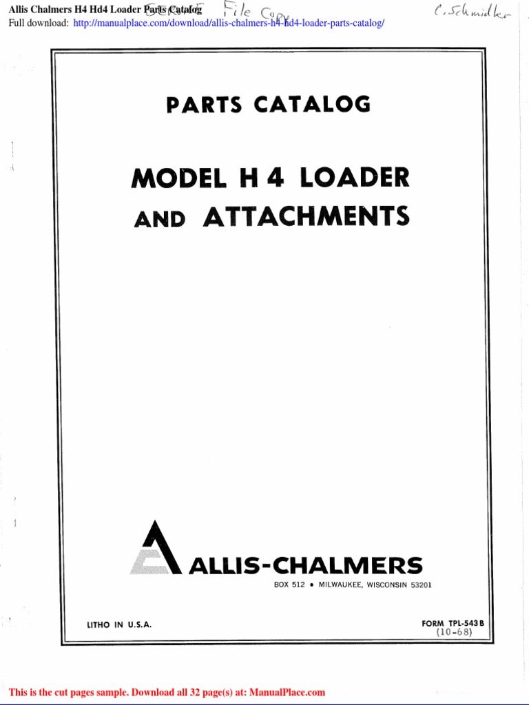 Allis Chalmers h4 Hd4 Loader Parts Catalog | PDF