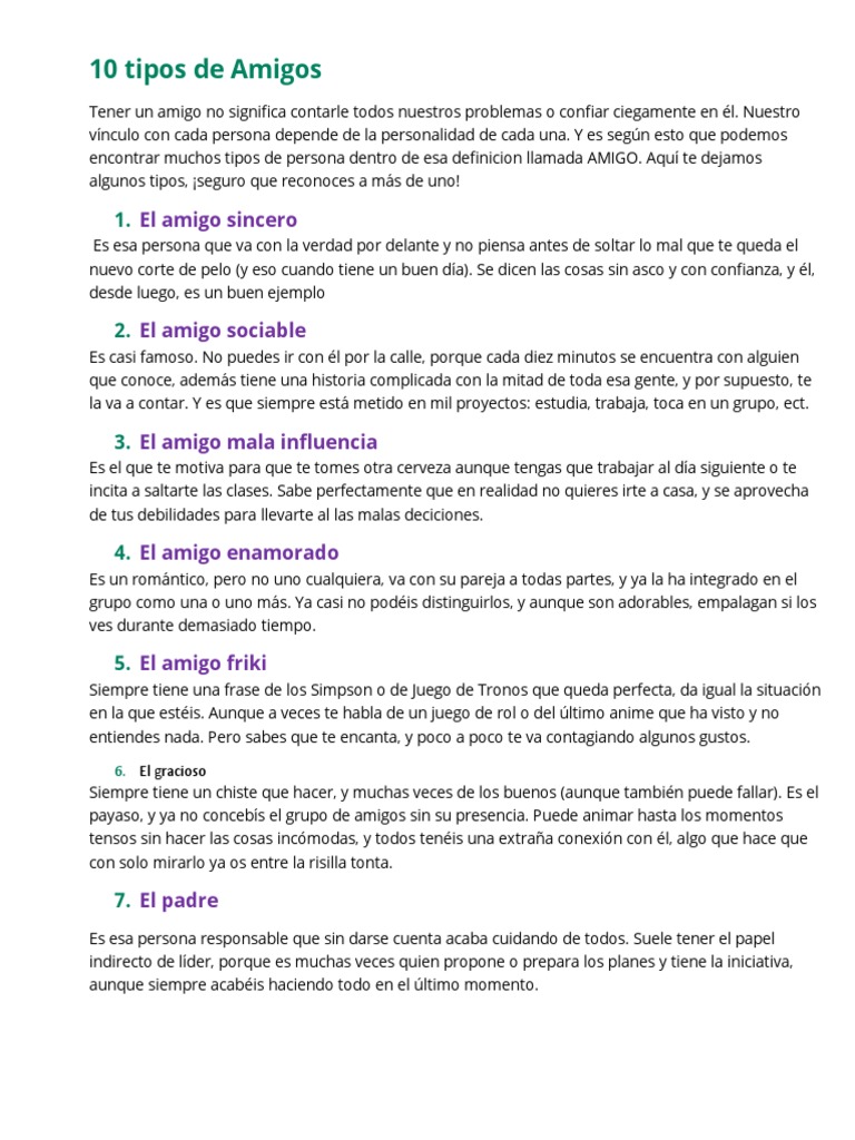 10 Tipos De Amigos Pdf