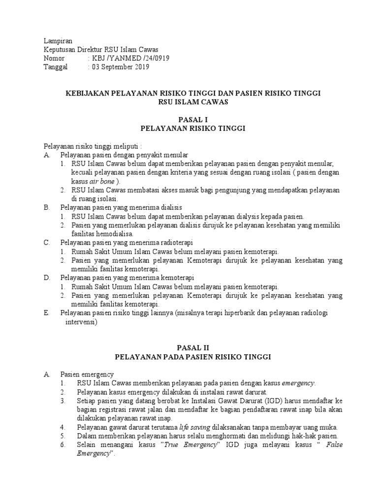 LAMPIRAN KEBIJAKAN RESIKO TINGGI (REVISI) | PDF