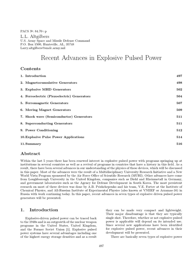 Explosive Pulsed Power | PDF | Electric Generator | Rocket Engine