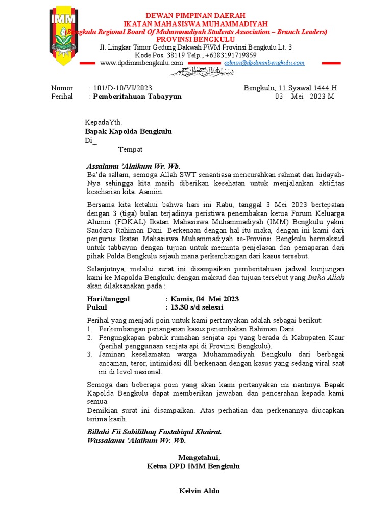 Surat Pemberitahuan Aksi Imm BKL | PDF