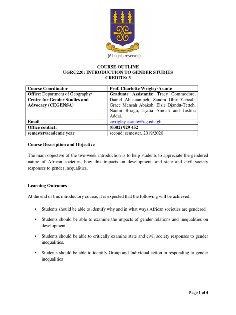 Intro To Gender Course Outline 19 - 20 | PDF | Gender | Gender Studies