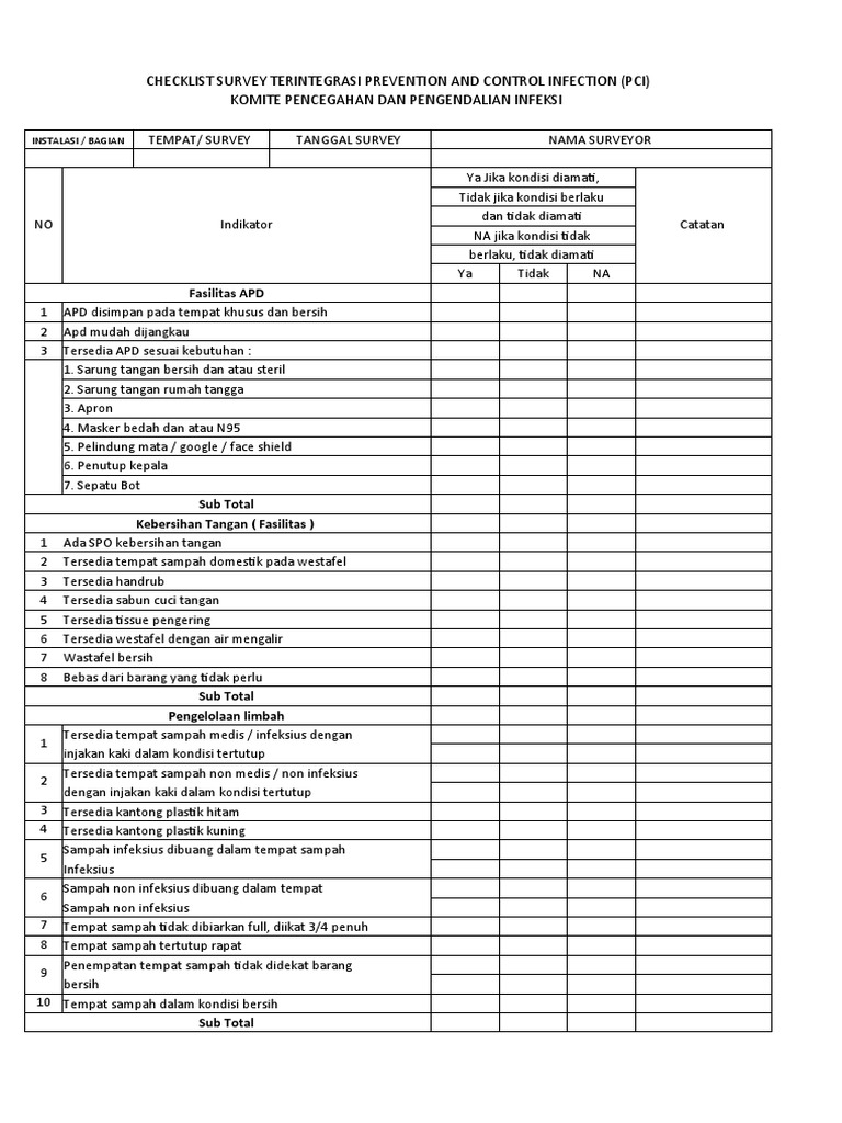 Checklist PCI untuk Pengendalian Infeksi | PDF