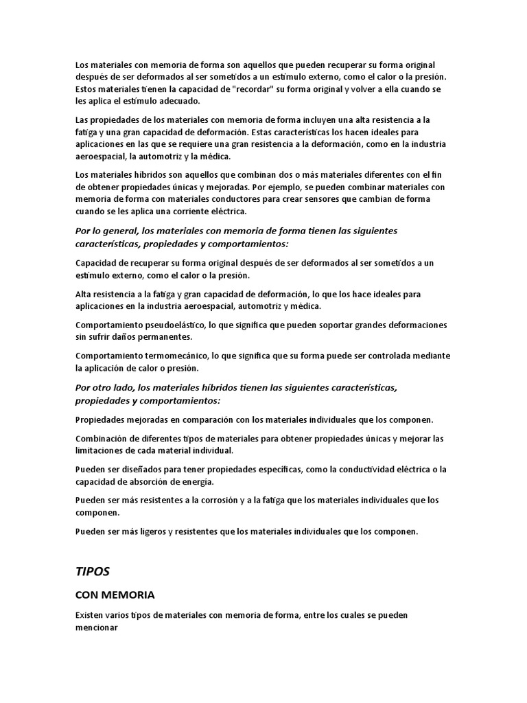 Características, Propiedades y Comportamiento de Los Materiales Con Memoria de Forma y ...