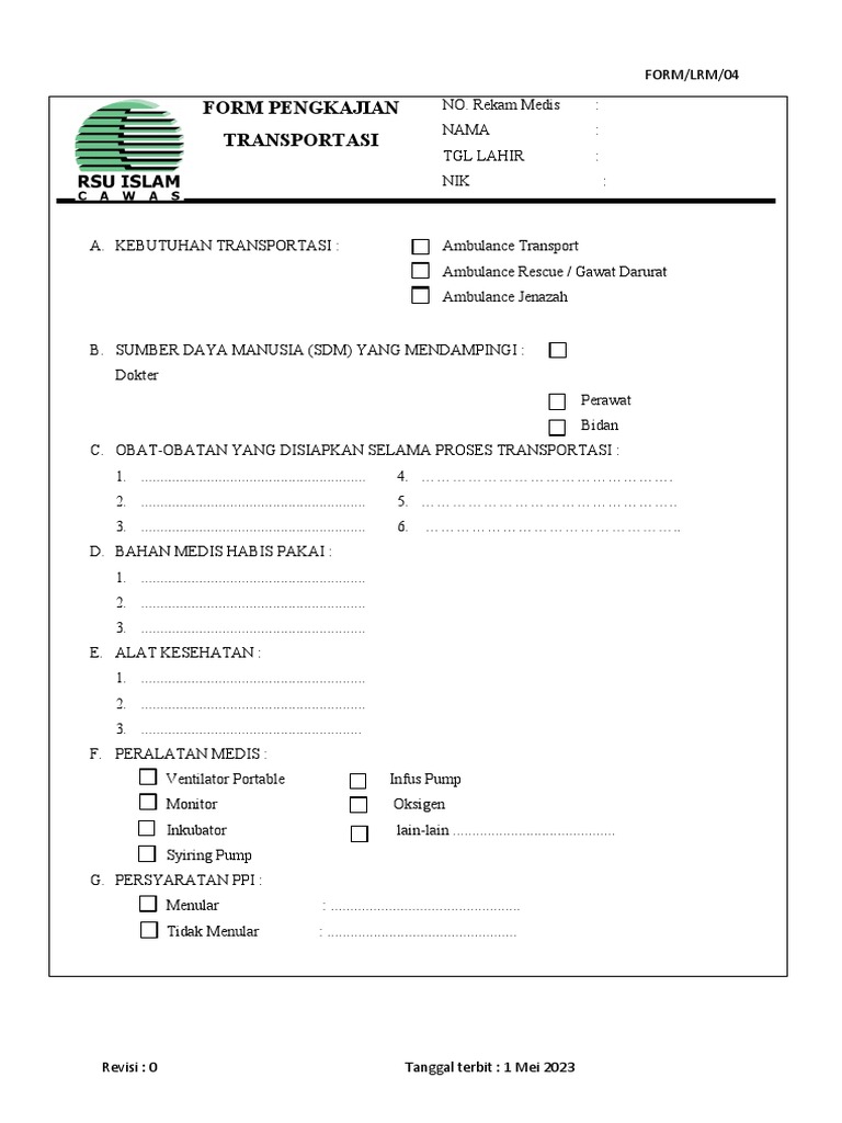 Form Pengkajian Transportasi Kotak | PDF