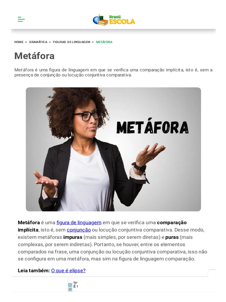 Metáfora - o Que É, Tipos, Exemplos, Exercícios - Brasil Escola | PDF ...