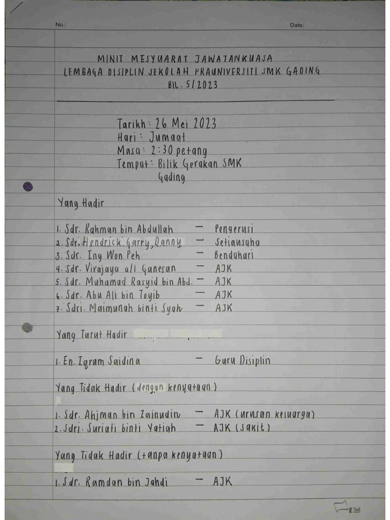 BM - Minit Mesyuarat KK | PDF