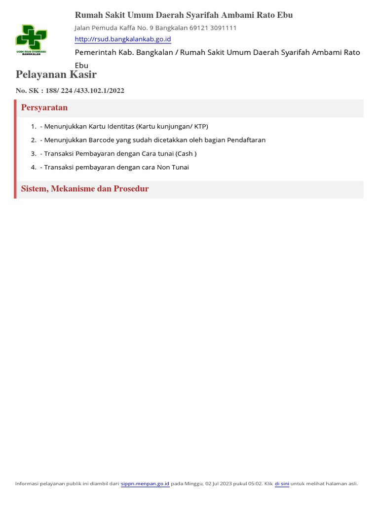 Unduh Standar Pelayanan - Pelayanan Kasir | PDF