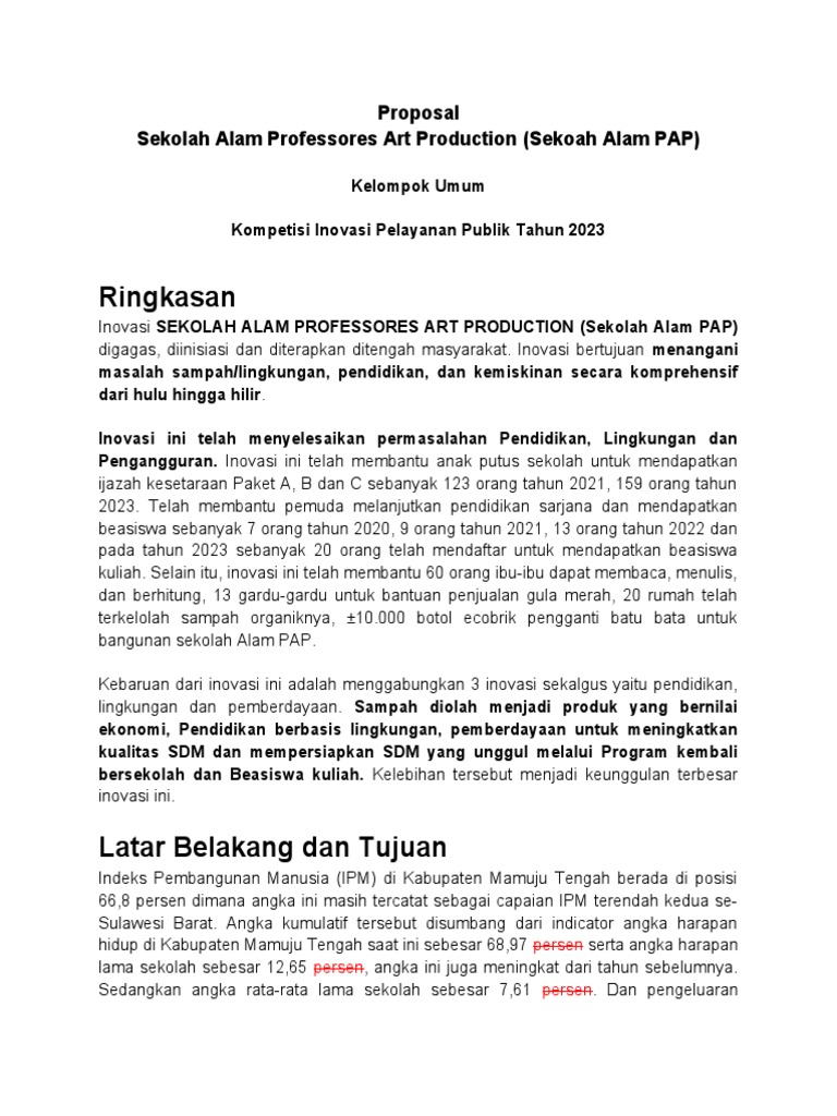 Proposal KIPP Sekolah Alam PAP 2023 - (Review 1) - Salin | PDF