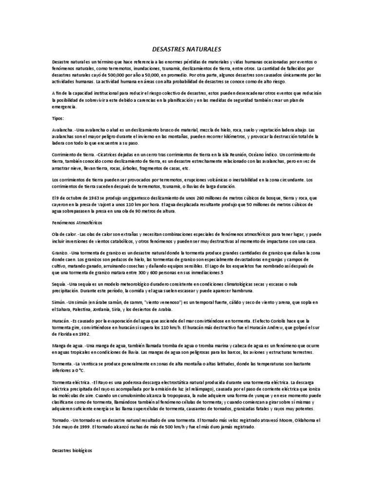 Tipos de Desastres Naturales | PDF | Desastres naturales | Tsunami