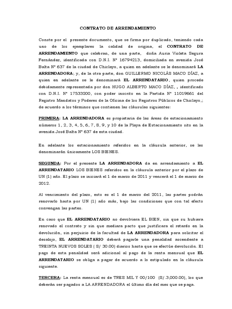 Contrato de Arrendamiento de Estacionamiento | PDF | Gobierno | Justicia Contrato de Arrendamiento de Estacionamiento | PDF | Gobierno | Justicia