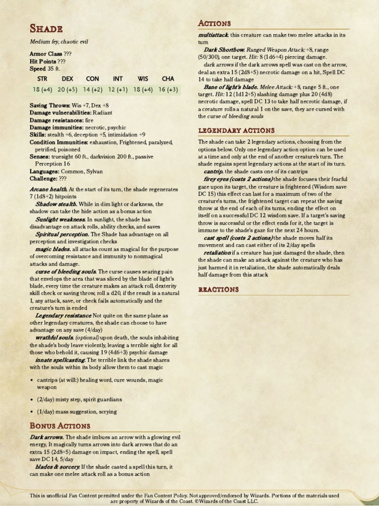 D&D Creature: The Shade | PDF | Law