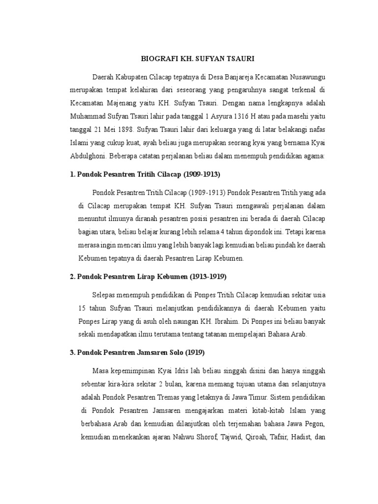 Biografi KH Sufyan Tsauri | PDF