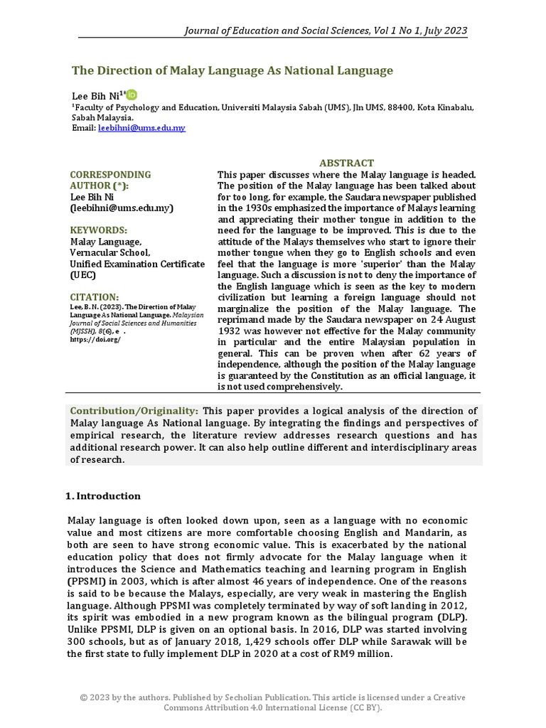 The Direction of Malay Language As National Language | PDF | Malaysia ...