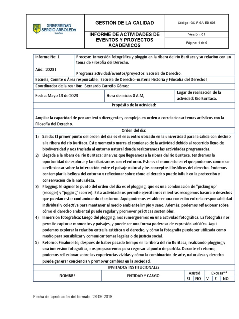 formato informe de actividades | PDF