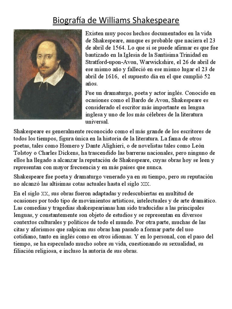 Biografía de Williams Shakespeare | PDF