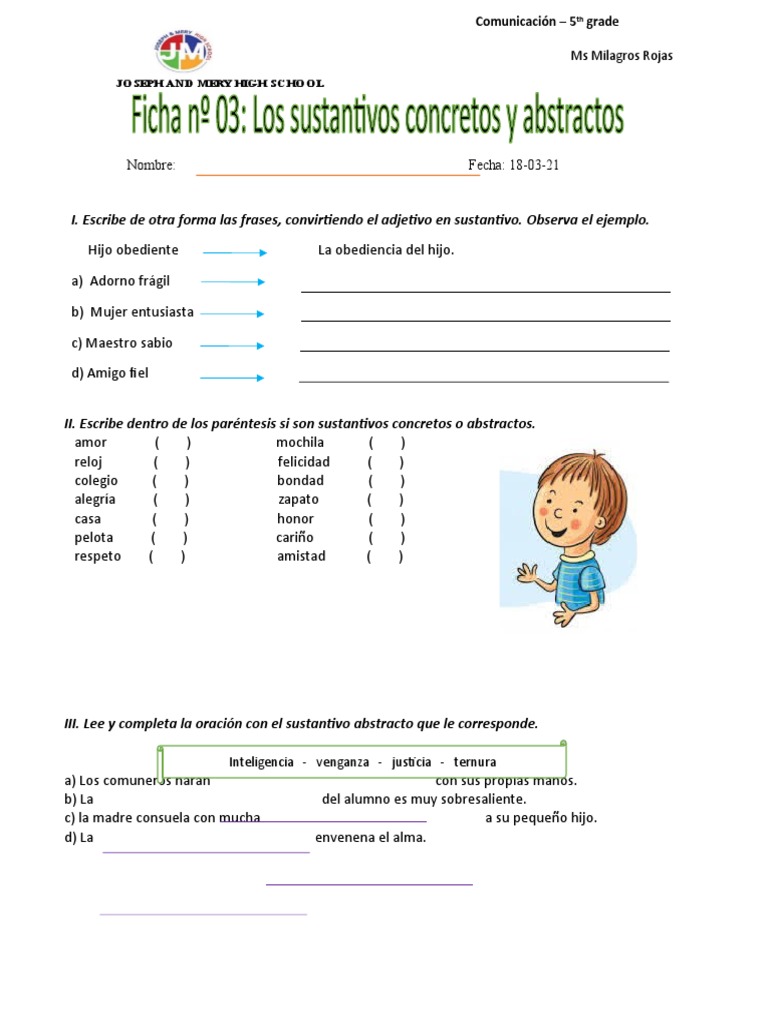 Ficha Nº 03 Sustantivos Concretos y Abstractos | PDF