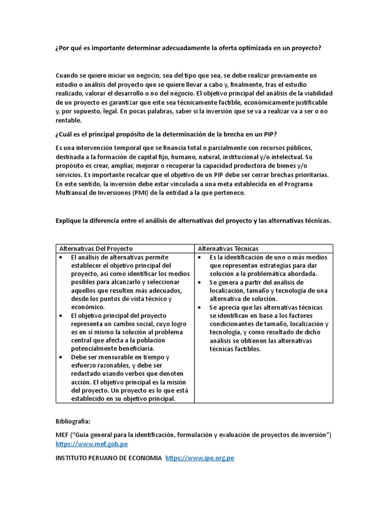 Por Qué Es Importante Determinar Adecuadamente La Oferta Optimizada en Un Proyecto | PDF ...
