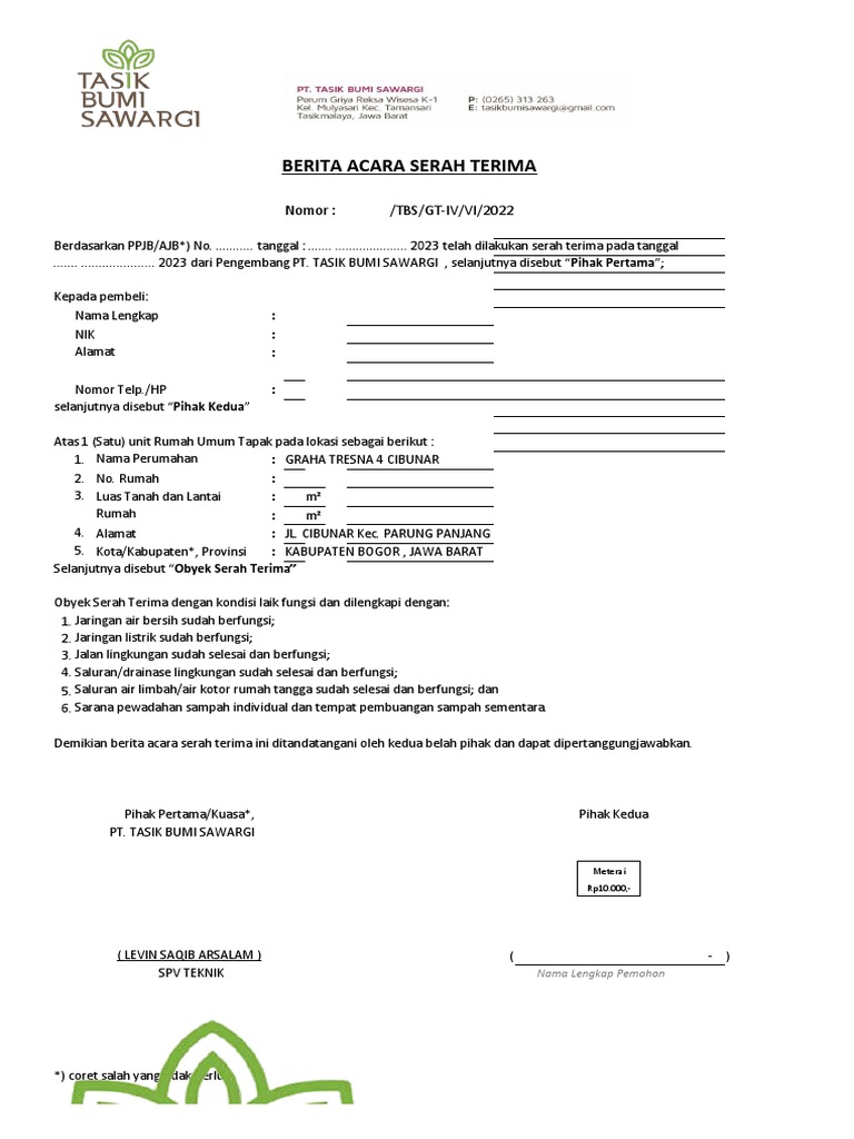 Surat Serah Terima Kunci | PDF