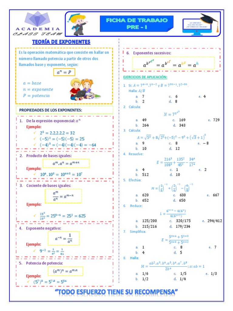 Teoría y Ejercicios de Exponentes | PDF | Matemáticas | Aritmética