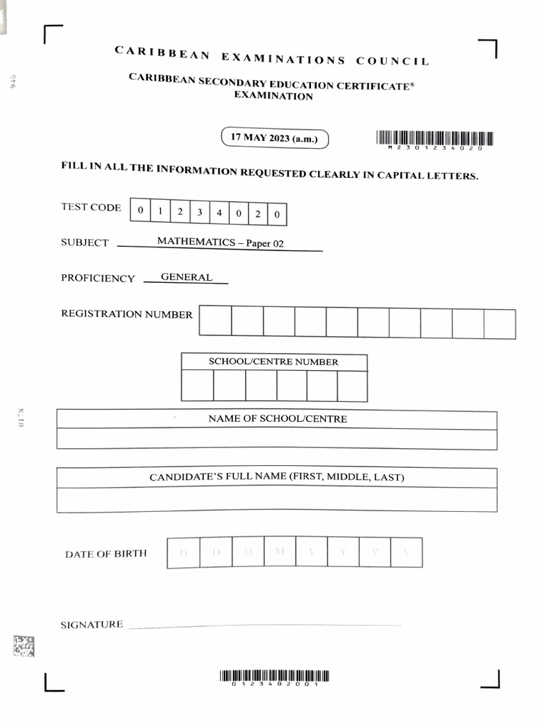 Csec Math 2023 Past Paper | PDF