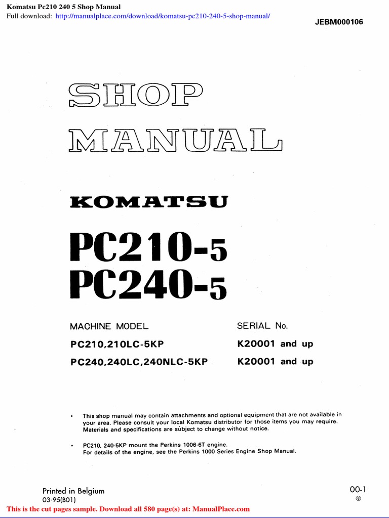 Komatsu Pc210 240 5 Shop Manual | PDF