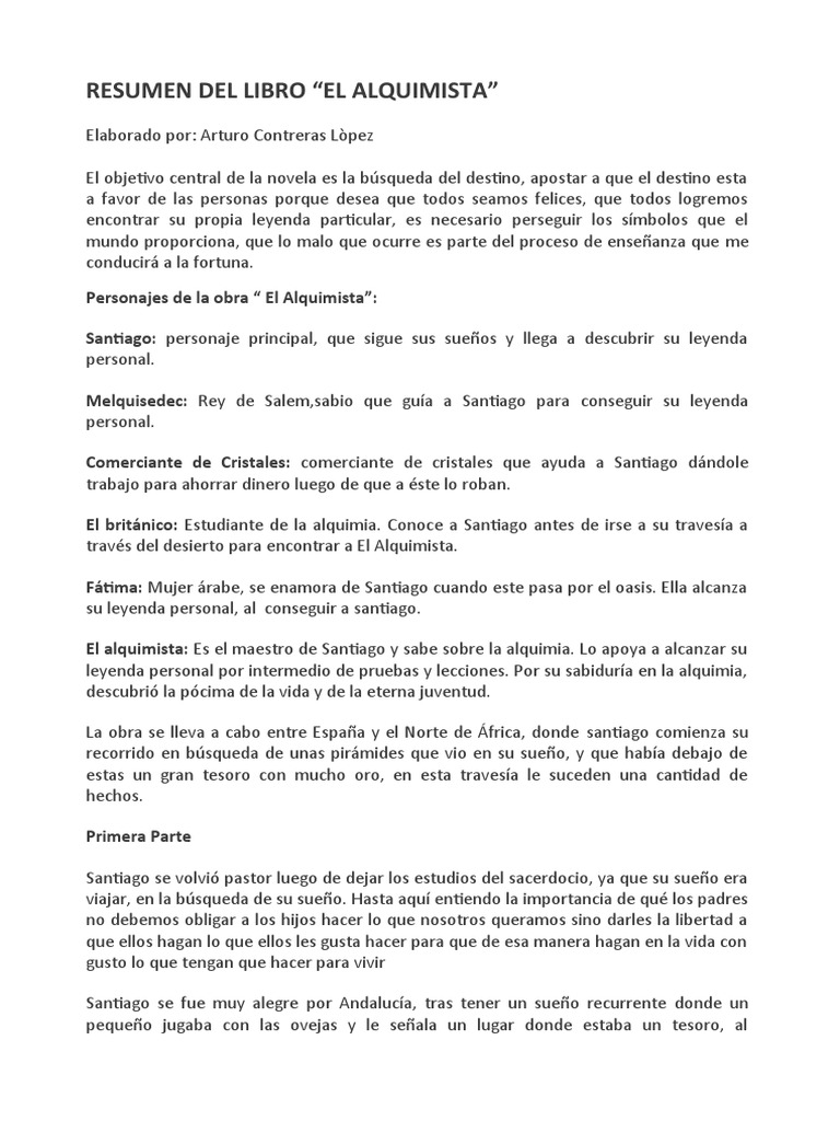 Resumen del libro “El Alquimista” 1 | PDF | Alquimia