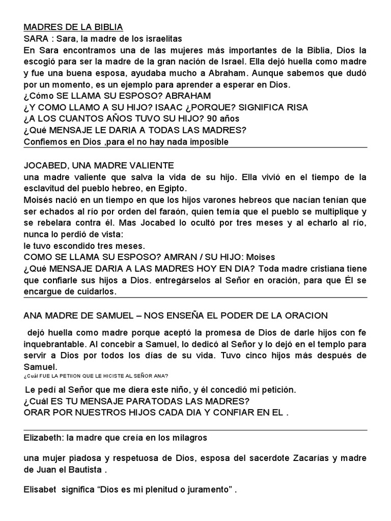 Madres de La Biblia | PDF | María, madre de Jesús | Moisés