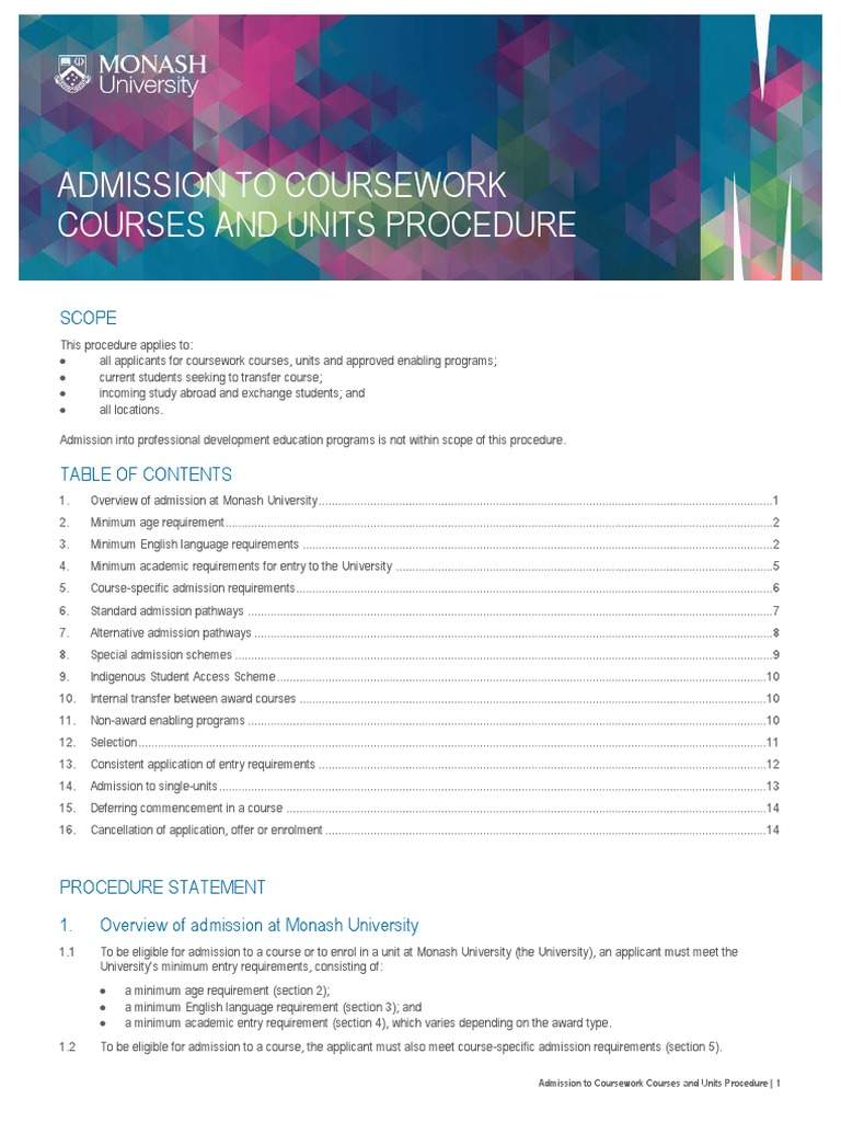 Monash University | PDF | University And College Admission | Academic Degree