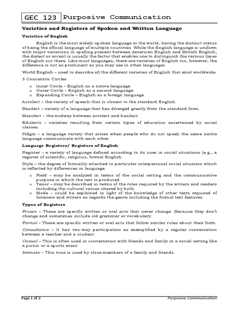 Purposive Communication Handout Report | PDF | English Language | Communication