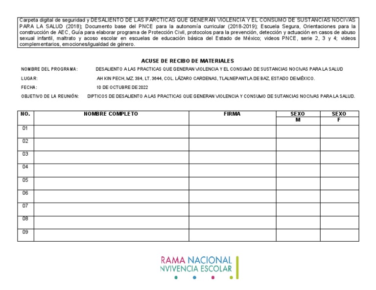 ACUSE DE RECIBO DE MATERIALES PNCE | PDF