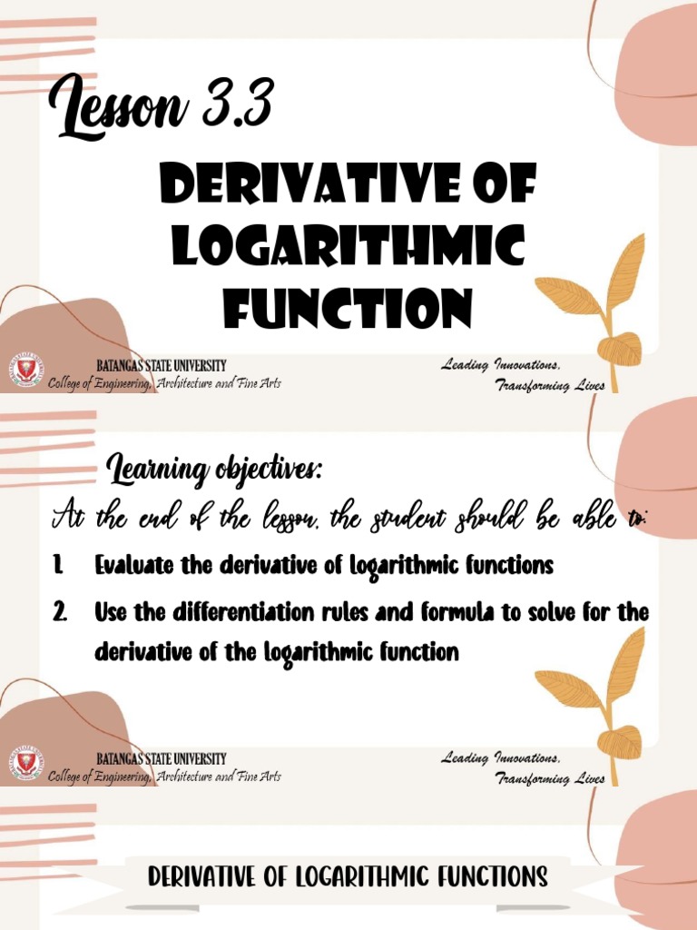 Lesson 3.3 Derivative of Logarithmic Functions 1 | PDF | Derivative ...
