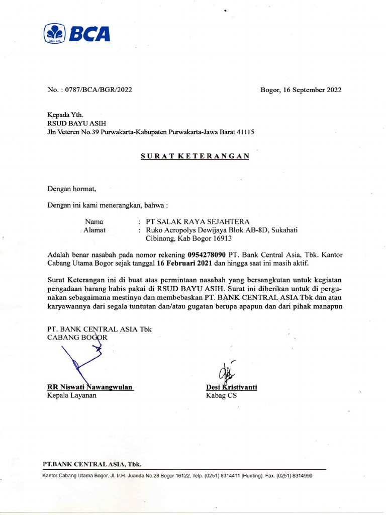 Referensi Bank Bca PT Salak II | PDF