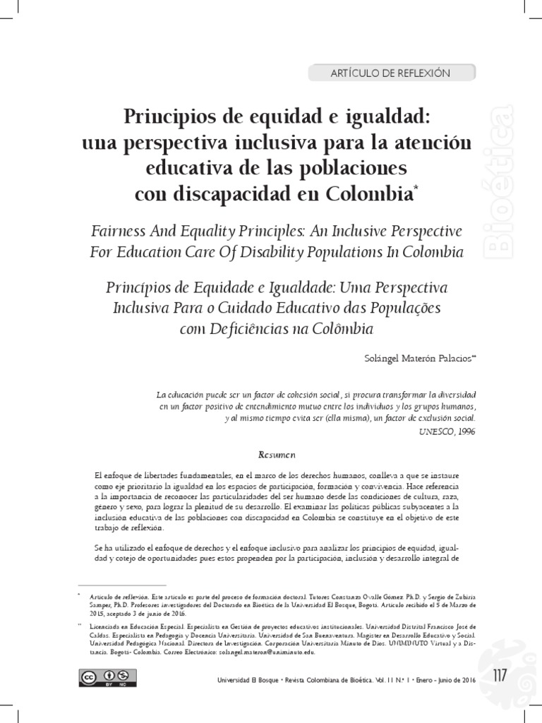 Principios de Equidad e Igualdad | PDF | Inclusión (Educación) | Bioética