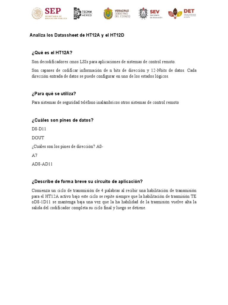 Analiza Los Datassheet de HT12A y El HT12D | PDF