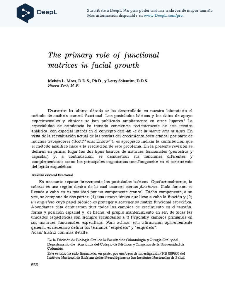 The Primary Role of Functional Matrices in Facial Growth (2) Es (1) - 1 ...