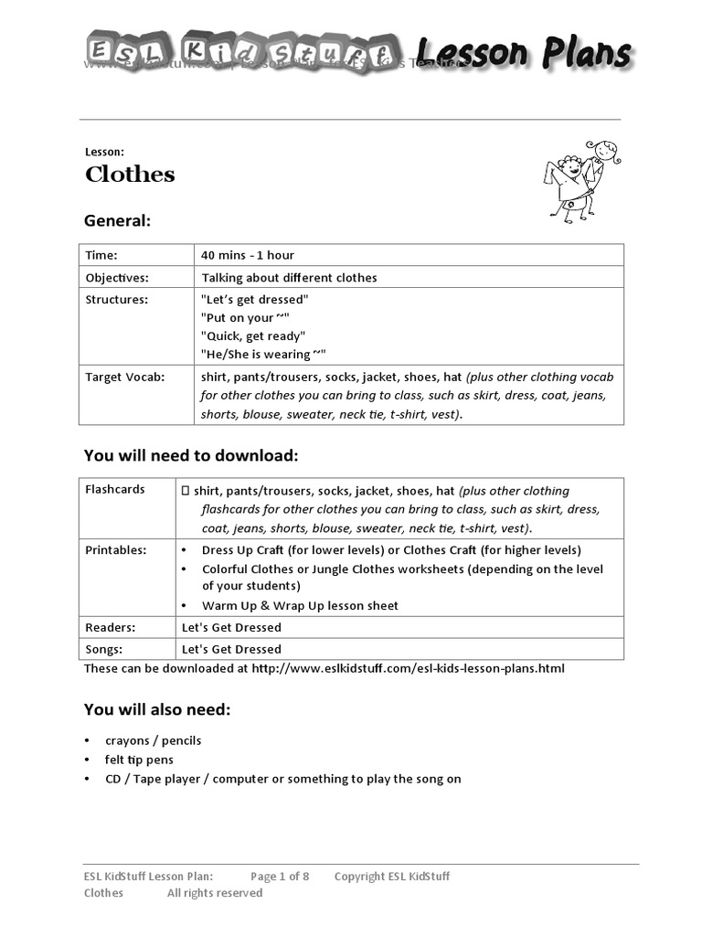 Clothes Lesson Plan | PDF | Lesson Plan | Clothing